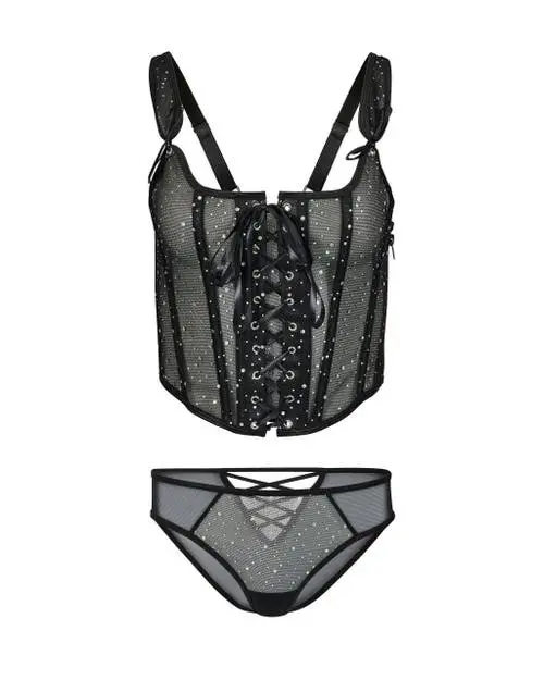 ADORE ME Diamond Corset & Panty Set - Black