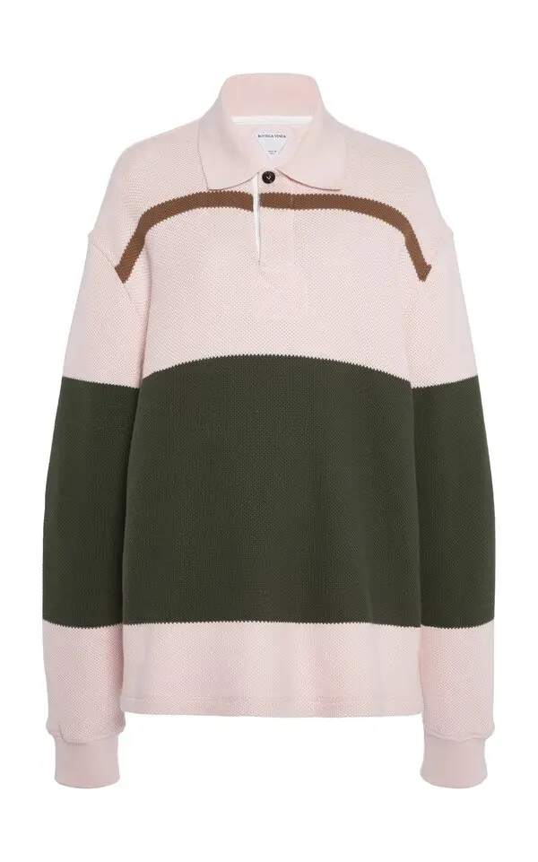 Bottega Veneta Pique-striped Polo Sweater - Pink