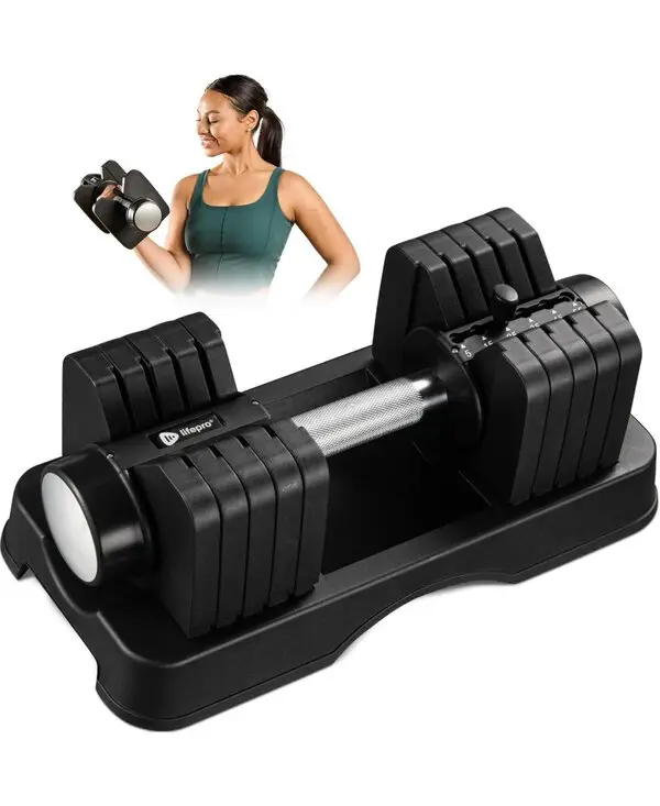 LIFEPRO Adjustable Dumbbell Set With Rack – 5-in-1 Quick-change Hand Weights - No Color