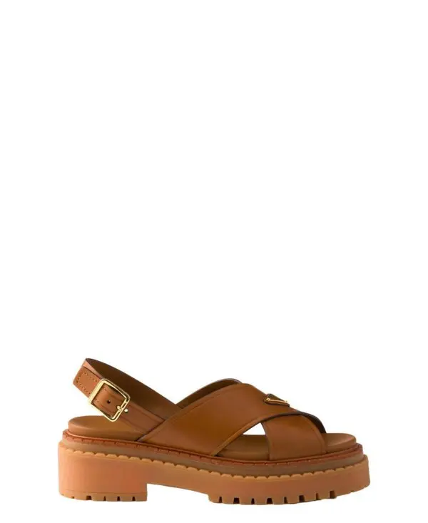Prada Leather Sandals - Brown