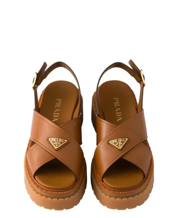 Prada Leather Sandals - Brown