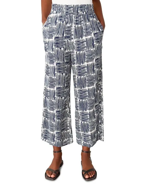 Whistles Hatch Squares Cropped Trousers - Navy/multi