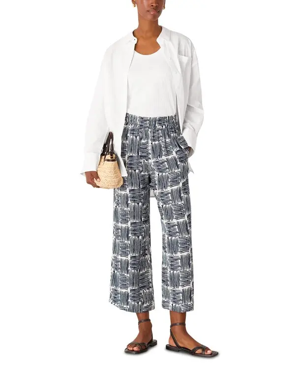 Whistles Hatch Squares Cropped Trousers - Navy/multi