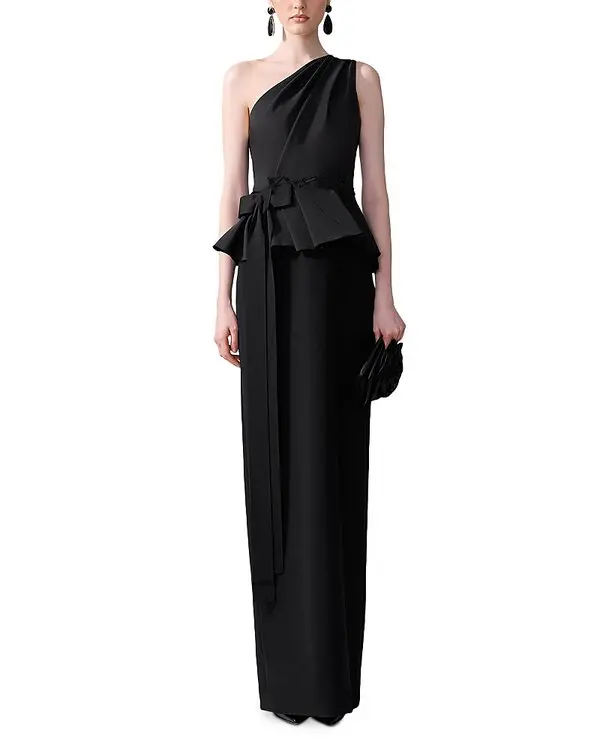 carolina herrera one shoulder dress Carolina Herrera One-Shoulder Column Gown with Dramatic Rosette Detail