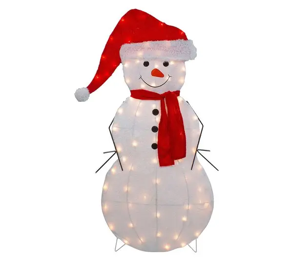 NORTHLIGHT 42' Prelit 2d Snowman In Santa Hat C Ristmas Decor - One-color