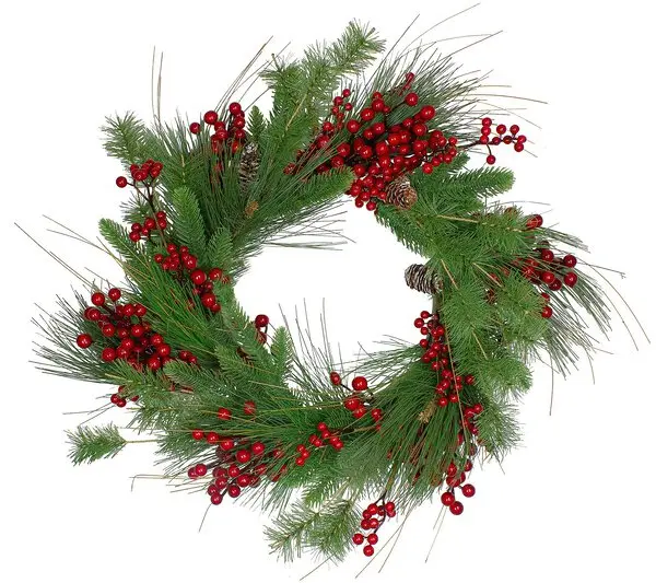 NORTHLIGHT Mixed Pine And Berry Christmas Wreat 24 - One-color