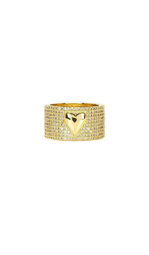 MAZIN JEWELS Pave Heart Barrel Ring - Gold