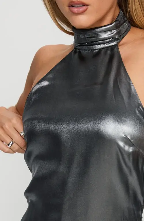 Princess Polly Skylaah Metallic Halter Minidress - Gunmetal | Editorialist