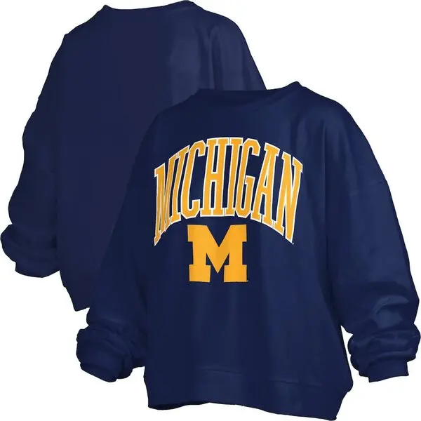 PRESSBOX Michigan Wolverines Oversized Pullover Sweatshirt - Navy