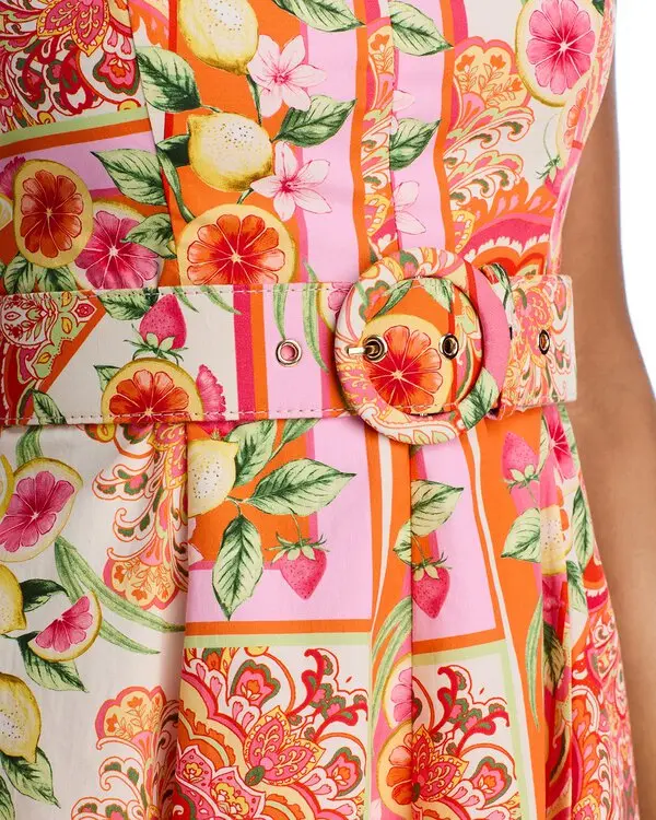 Aqua Fruit Tile Belted Mini Dress Exclusive - Orange