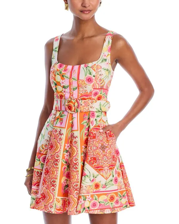 Aqua Fruit Tile Belted Mini Dress Exclusive - Orange