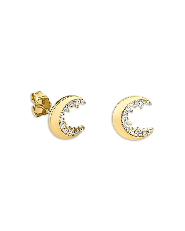 SYDNEY EVAN 14k Yellow Diamond Crescent Moon Stud Earrings - Gold