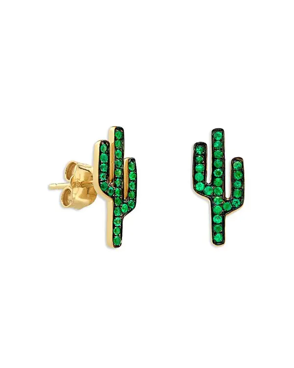SYDNEY EVAN 14k Yellow Emerald Cactus Stud Earrings - Gold