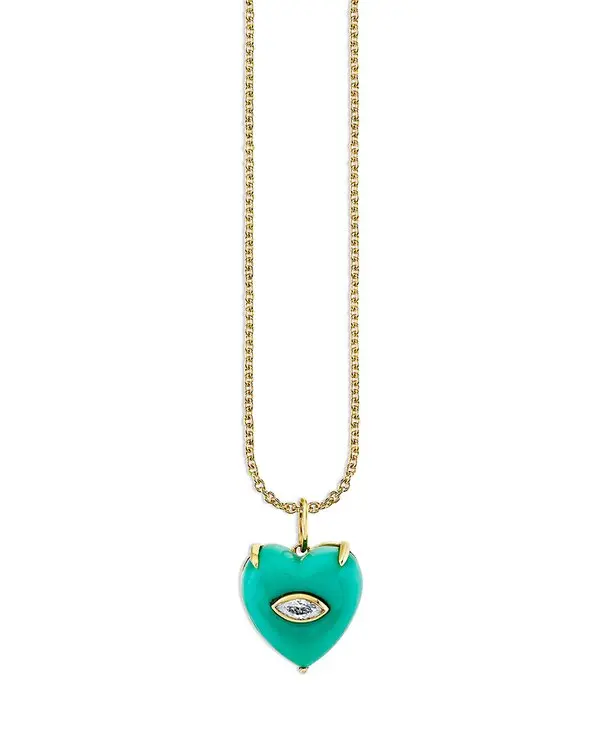 SYDNEY EVAN 14k Yellow Turquoise And Diamond Heart Pendant Necklace - Gold