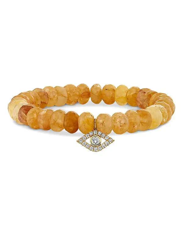 SYDNEY EVAN 14k Yellow Diamond Evil Eye Orange Quartz Bracelet - Gold