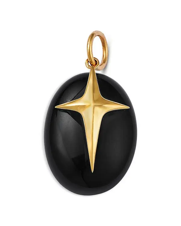 MOON & MEADOW 14k Yellow Gold Onyx Oval Cross Charm Pendant - Black