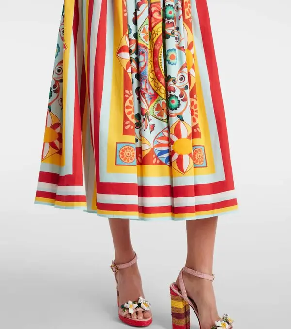 Dolce & Gabbana Pleated Printed Cotton Midi Skirt