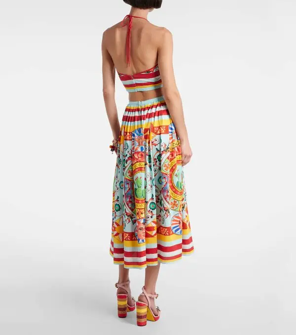 Dolce & Gabbana Pleated Printed Cotton Midi Skirt