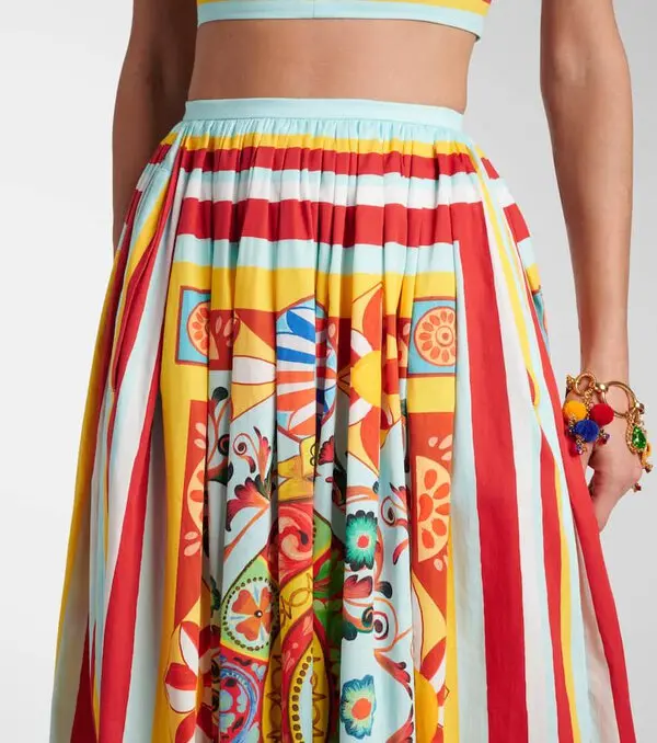 Dolce & Gabbana Pleated Printed Cotton Midi Skirt