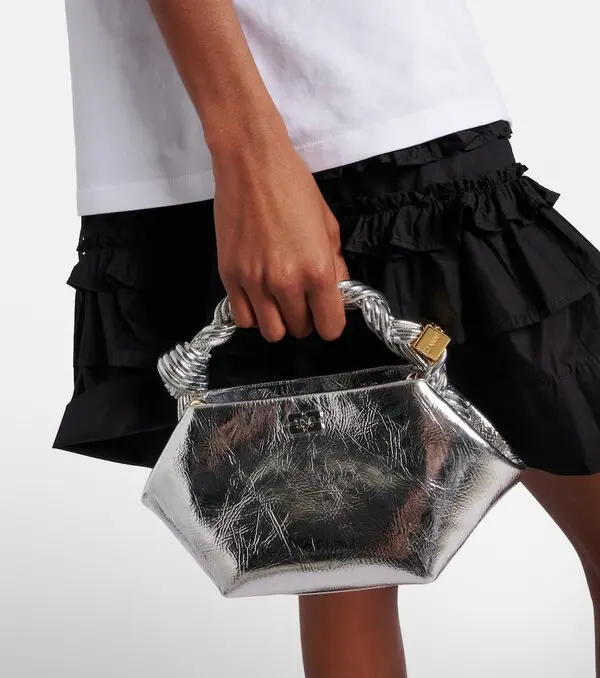 GANNI Bou Mini Top-handle Bag In Metallic - Silver