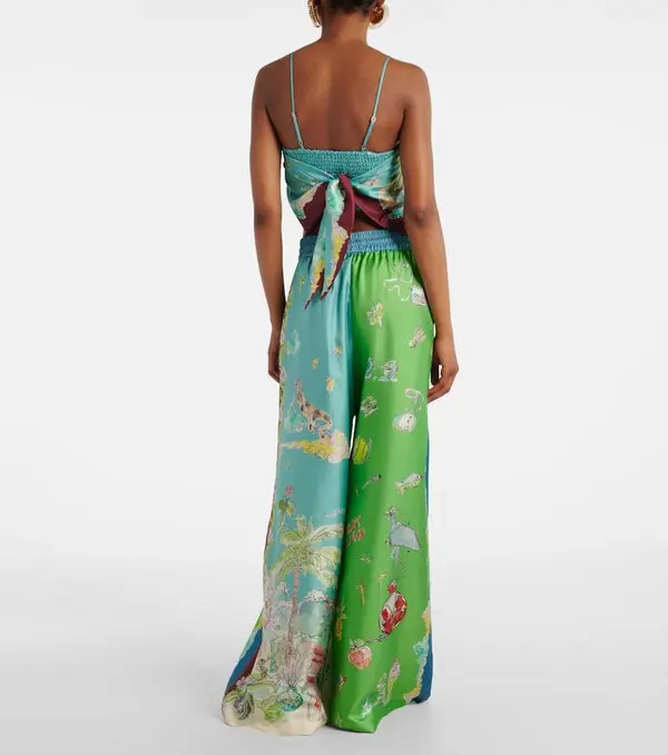 ALEMAIS Daria Printed Silk Wide-leg Pants