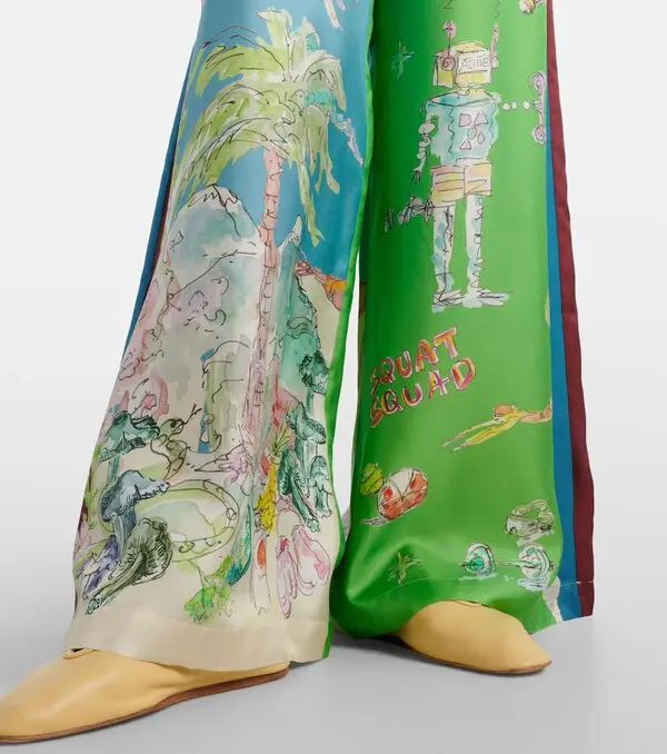 ALEMAIS Daria Printed Silk Wide-leg Pants