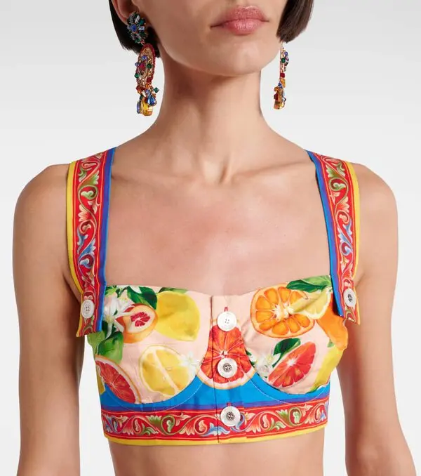 Dolce & Gabbana Taormina Printed Cotton Bra Top