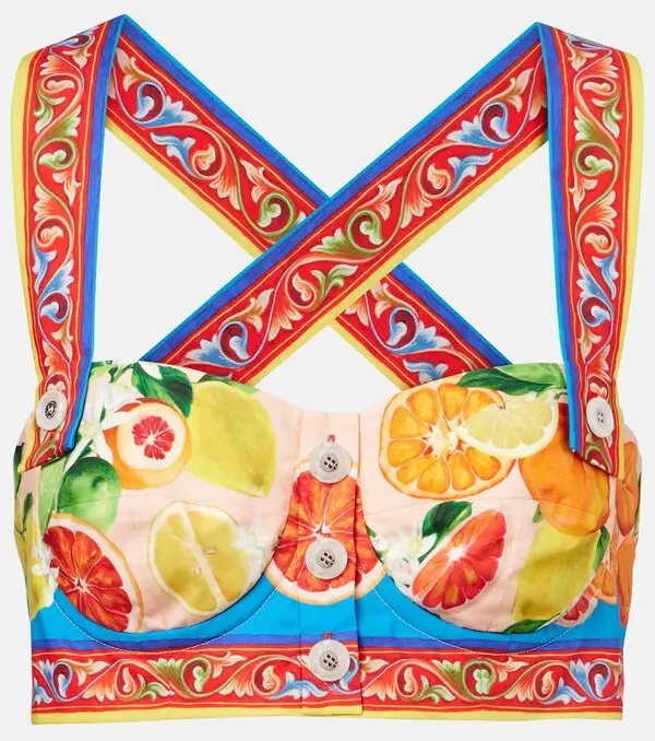 Dolce & Gabbana Taormina Printed Cotton Bra Top - Multicoloured