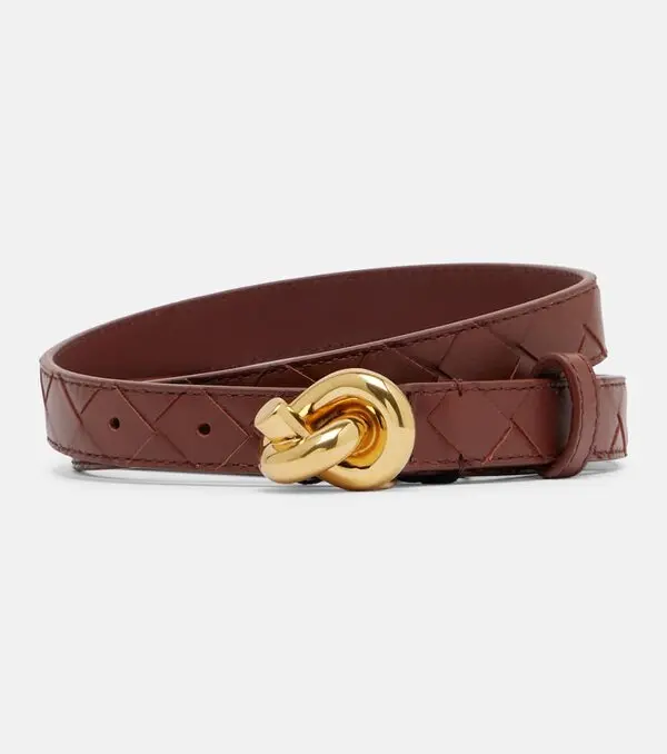 Bottega Veneta Knot Intrecciato Leather Belt - Brown