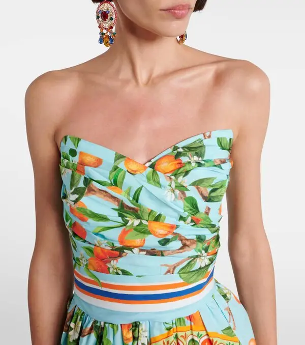Dolce & Gabbana Taormina Printed Cotton Bustier Dress