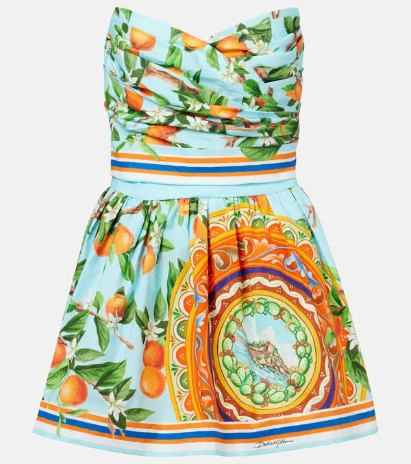 Dolce & Gabbana Taormina Printed Cotton Bustier Dress - Multicoloured