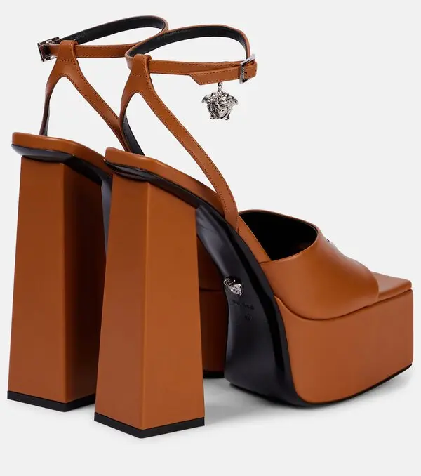 Versace 150 Leather Platform Sandals - Brown