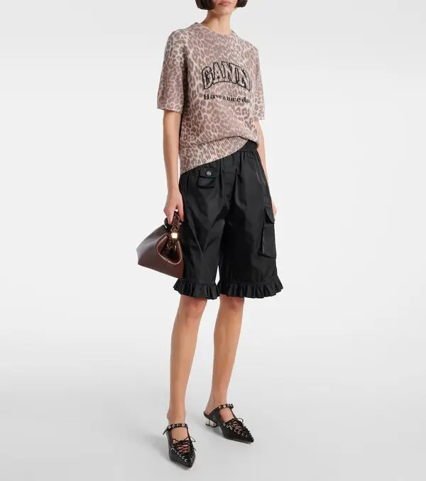 GANNI Leopard-print Wool-blend Top - Brown