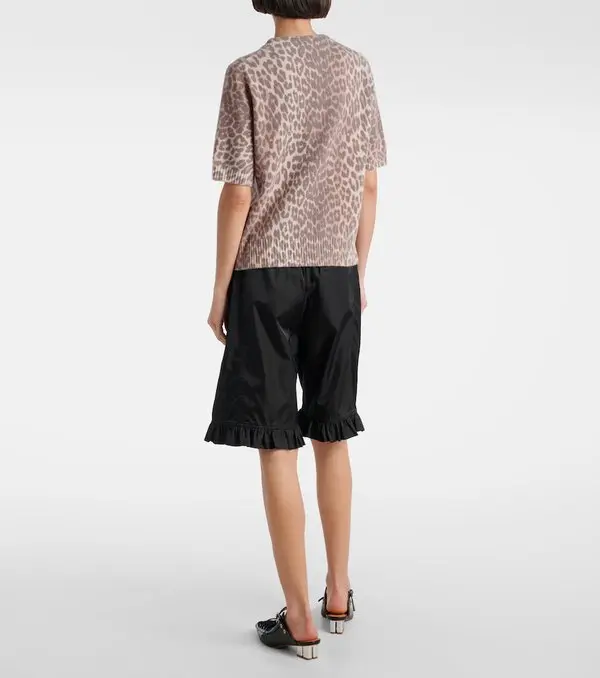 GANNI Leopard-print Wool-blend Top - Brown
