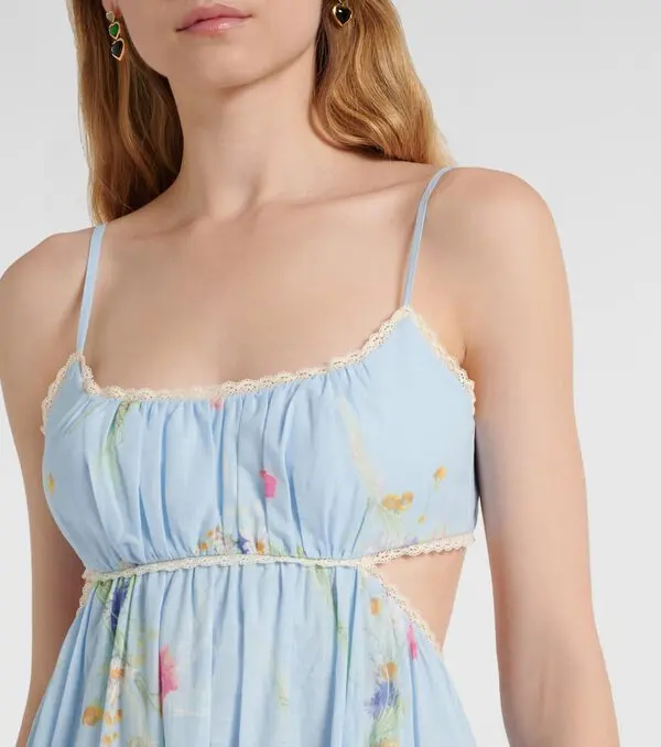 Zimmermann Lucky Picnic Cutout Crocheted Lace-Trimmed Printed Maxi Dress In  Blue | Editorialist