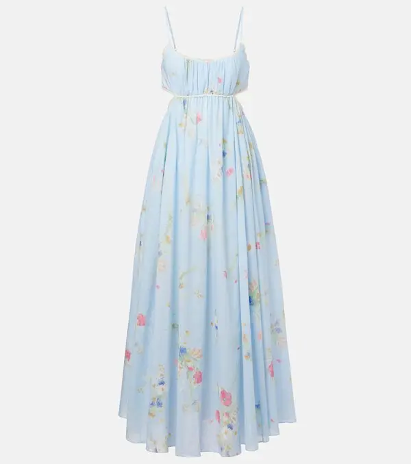 Zimmermann Lucky Picnic Floral Cotton Maxi Dress - Blue