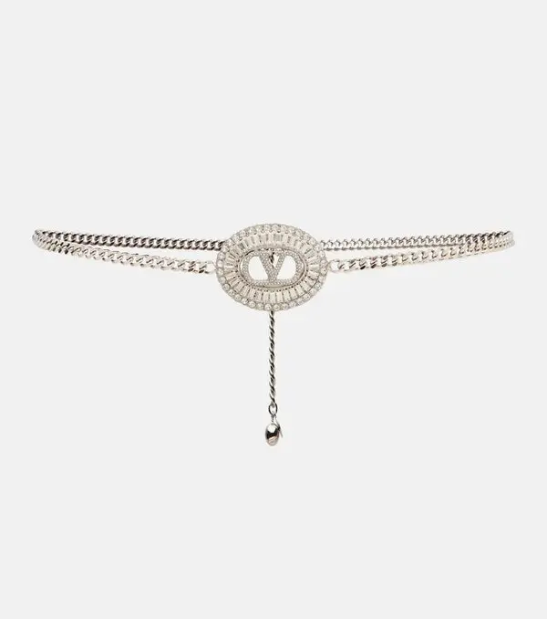 Valentino Garavani Vlogo Crystal-embellished Chain Belt - Silver