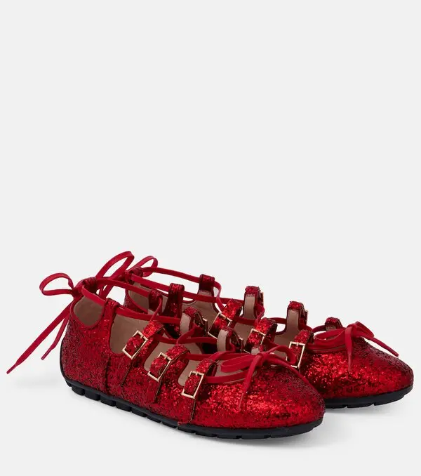 Simone Rocha Ghillie Glitter Ballerinas - Red