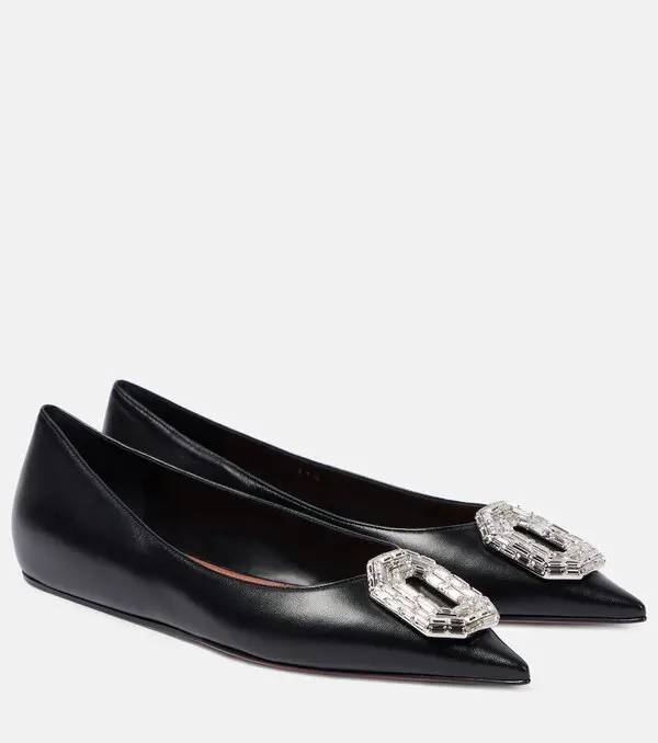 Amina Muaddi Camelia Embellished Ballet Flats - Black