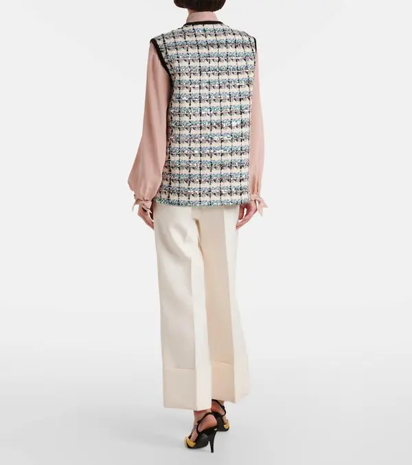 Valentino Garavani Mossi Sequined Cotton-blend Tweed Vest - White