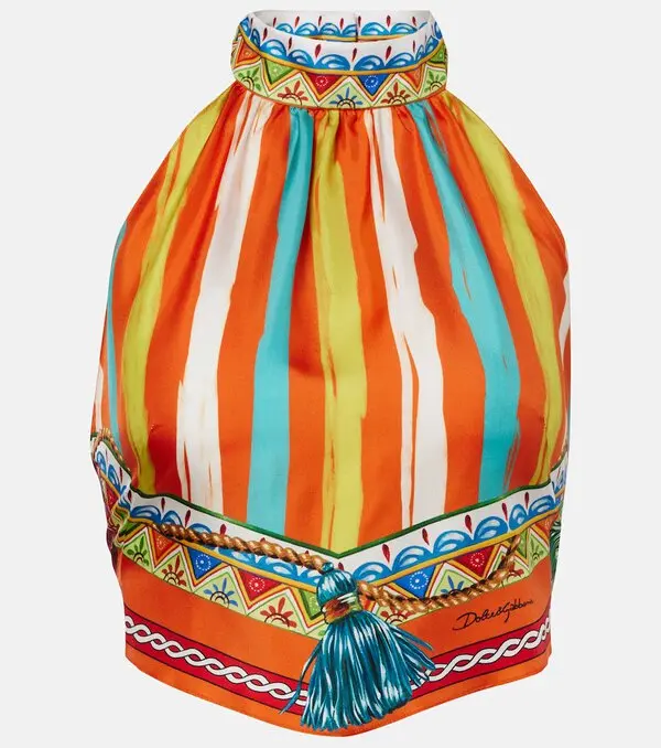 Dolce & Gabbana Striped Halterneck Silk Top - Multicoloured