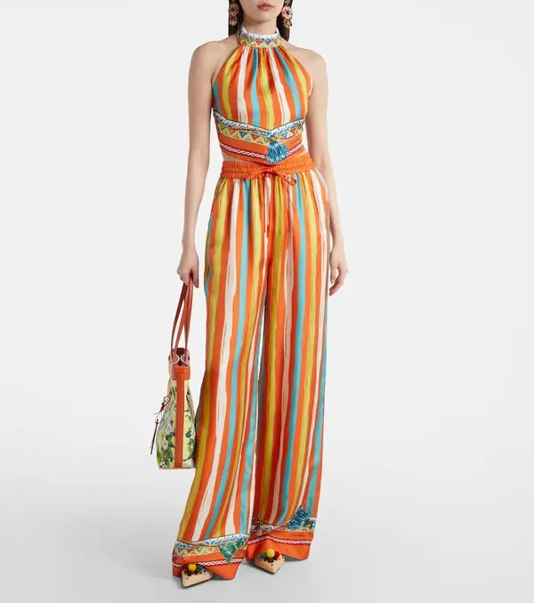 Dolce & Gabbana Striped Halterneck Silk Top - Multicoloured