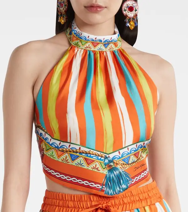 Dolce & Gabbana Striped Halterneck Silk Top - Multicoloured
