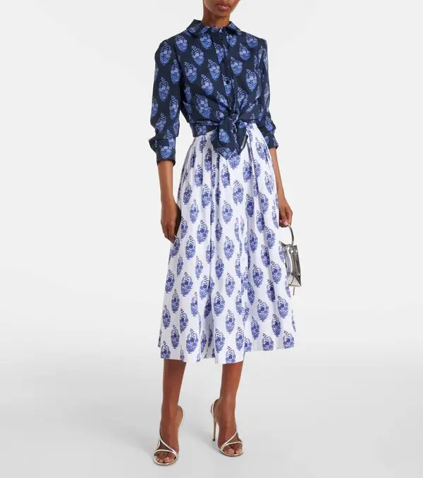 Carolina Herrera Floral Cotton-blend Midi Skirt - Multicoloured