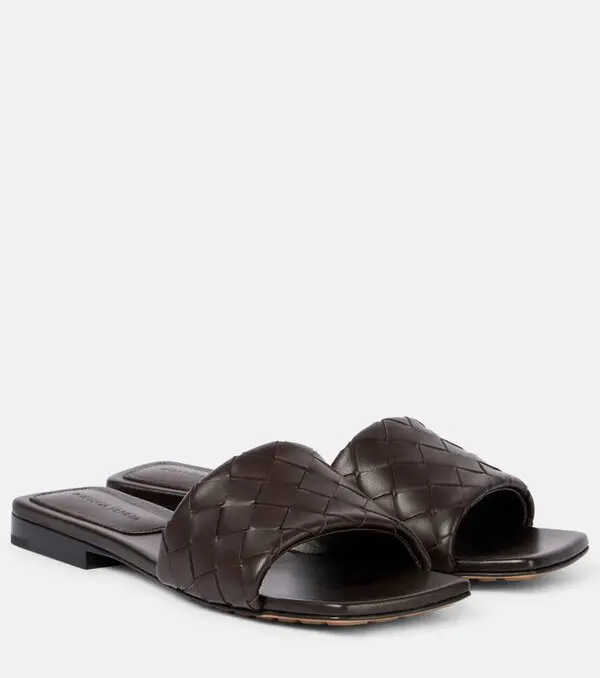 Bottega Veneta Parco Intrecciato Leather Mules - Brown
