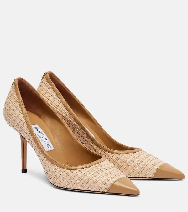 JIMMY CHOO Love 85 Leather-trimmed Raffia Pumps - Beige