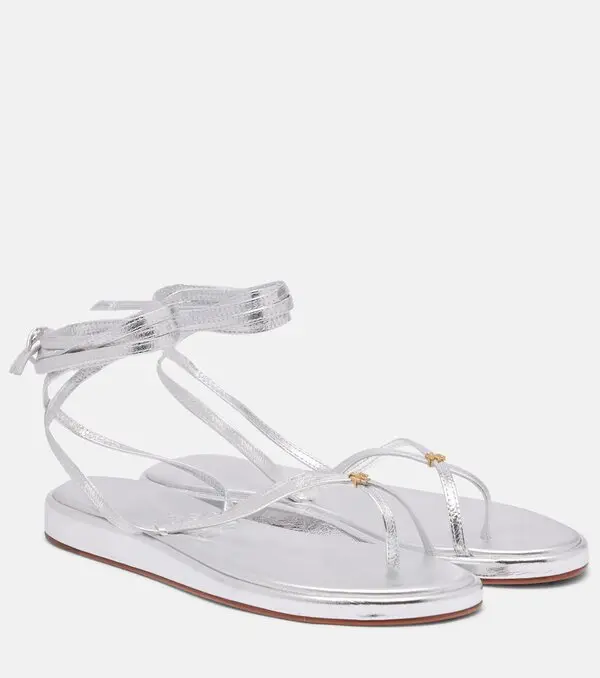 Tory Burch Capri Metallic Leather Thong Sandals - Silver