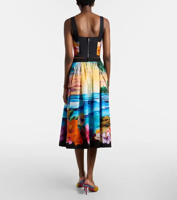 Dolce & Gabbana Pleated Printed Cotton Midi Skirt