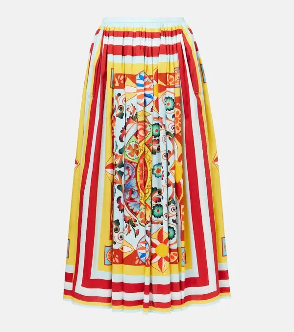 Dolce & Gabbana Pleated Printed Cotton Midi Skirt - Multicoloured
