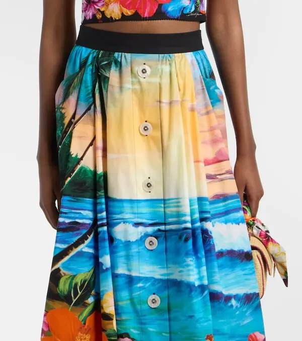 Dolce & Gabbana Pleated Printed Cotton Midi Skirt